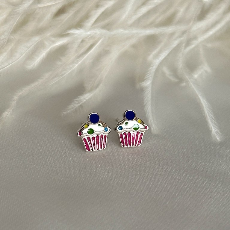 Cupcake - srebrne minđuše za devojčice