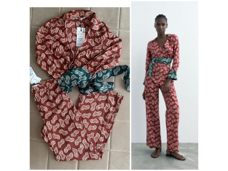 Zara komplet pantalone i crop bluza na vezivanje XS