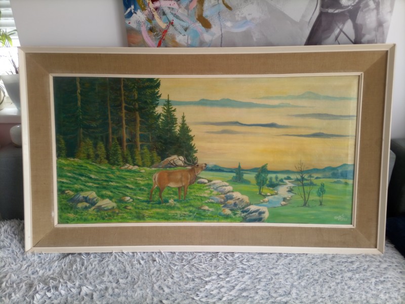 LOVACKI MOTIV - ULJE NA PLATNU - VELIKA SLIKA IZ 1979.G