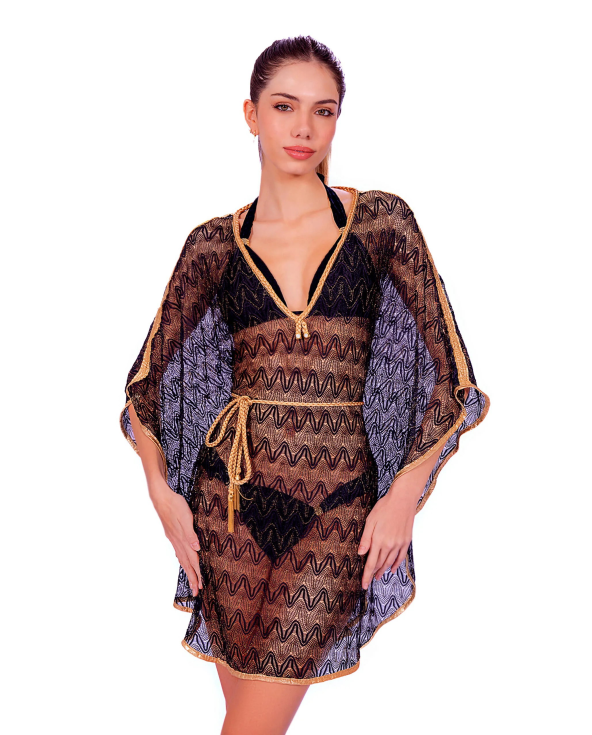 Lace Zig Zag Kaftan Black