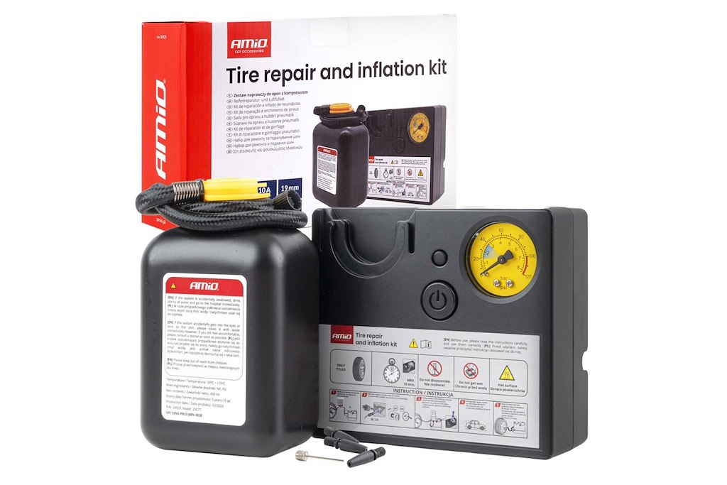 Komplet za popravku guma sa kompresorom 19 mm 12V AMIO-04929 Proizvod nedelje