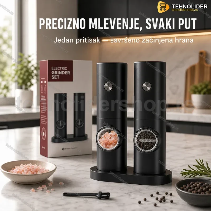 Električni mlin za so i biber – set od 2 mlina s podesivom grubošću