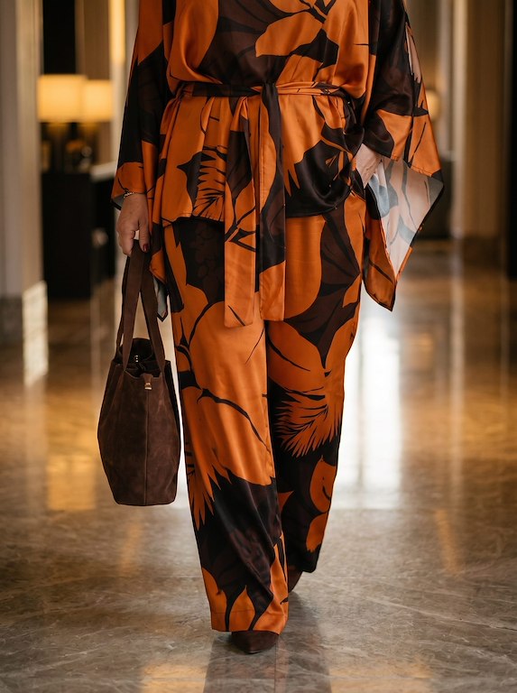 Pantalone Plus-Size EMA Print – braon-narandžasta