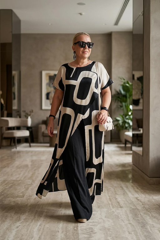 Tunika Plus-Size LUNA Print – crna-bež