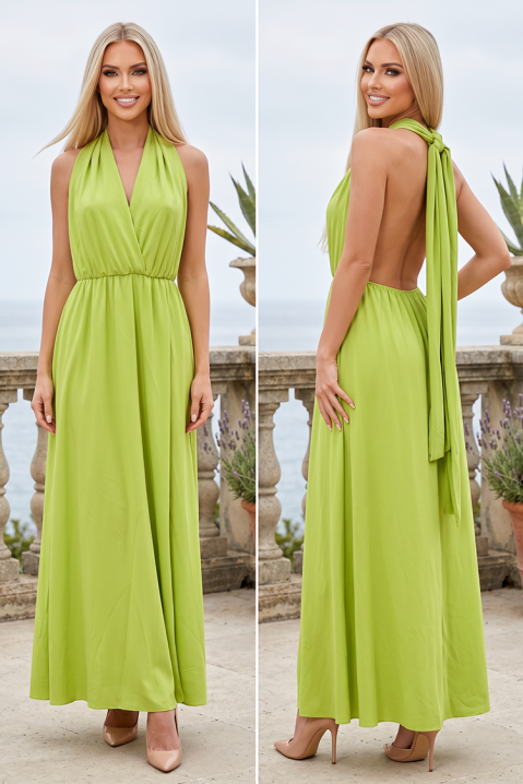 elegantna duga haljina sa halter dekolteom, otvorenim leđima i dugim vezicama AMARIVELSA LIME