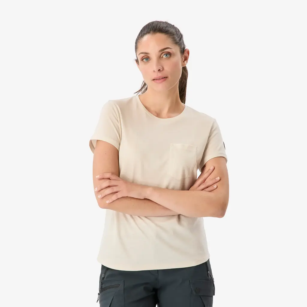 Bež ženska majica kratkih rukava od 100% merino vune