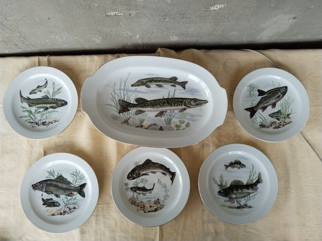 Porcelanski set sa motivom ribe -COLDITZ GDR 5+1