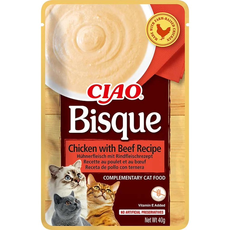CIAO Bisque kremasti preliv za mačke s piletinom i govedinom, 40g