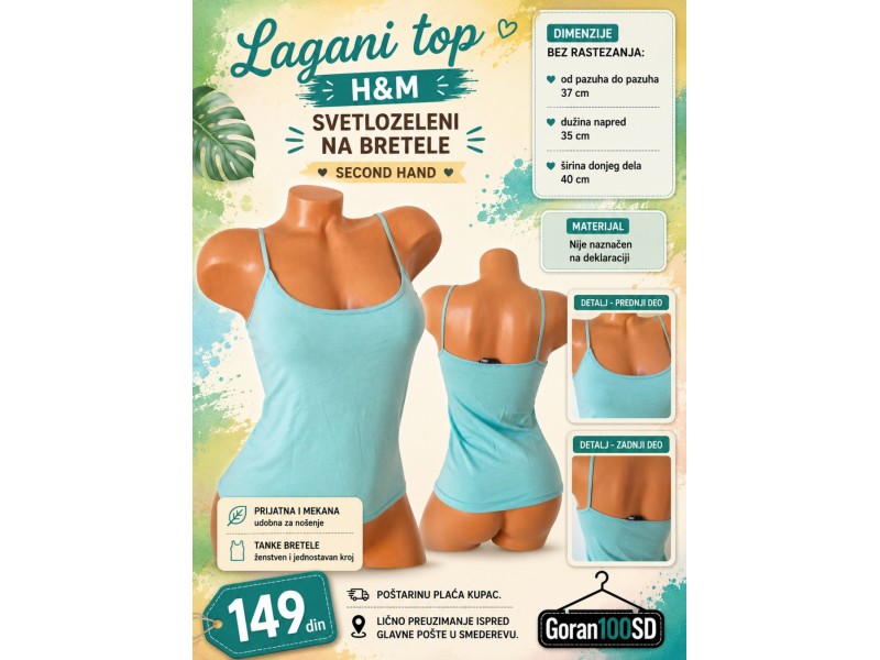 H&M svetlozelena majica na bretele – Letnji klasik