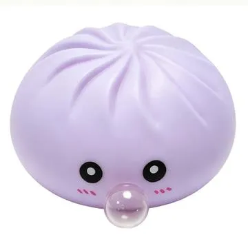 BUBBLE BLOWING DUMPLING SQUISHY STRESS RELIEF TOY WITH STEAMER BOX - PURPLE