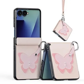 SAMSUNG GALAXY Z FLIP8 DUX DUCIS LUVY CASE WITH FINGER RING/HAND STRAP - LIGHT PINK / BUTTERFLY