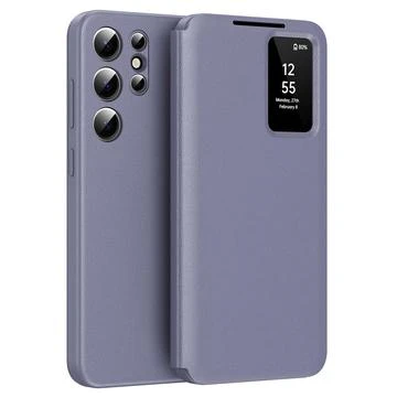 SAMSUNG GALAXY S24 ULTRA SMART CLEAR VIEW FLIP CASE WITH CARD SLOT (OPEN-BOX SATISFACTORY) - GREY PURPLE