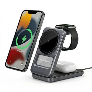 S29 3-IN-1 MAGNETIC MAGSAFE WIRELESS CHARGER WITH AMBIENT LIGHT - GREY