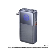 REMAX CP-17 65W sa teleskopskim kablom USB-C 20000mAh Powerbank sivi
