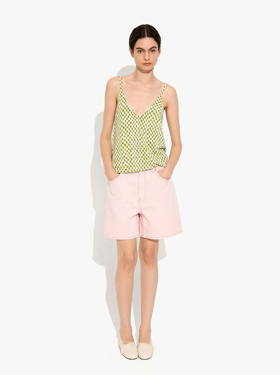 PRINTED FINE-KNIT STRAPPY TOP