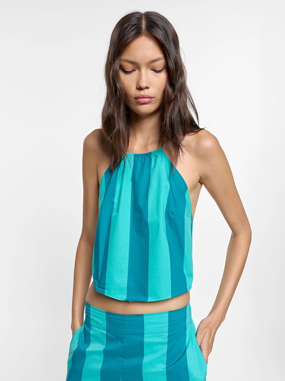CONTRAST STRIPED HALTER TOP WITH 100% COTTON