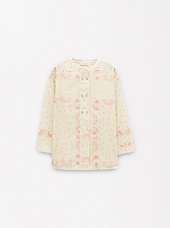 PRINTED SHIRT WITH MANDARIN COLLAR 100% COTTON