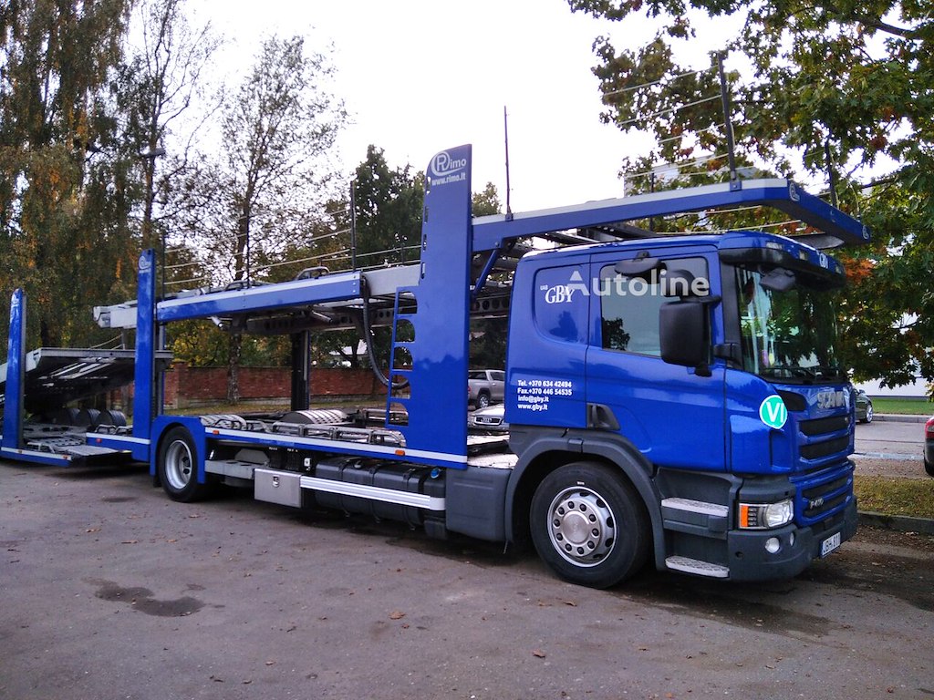 Scania P410 + Rimo PL7 autotransporter + prikolica autotransportera