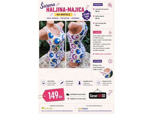 Šarena haljina-majica na bretele