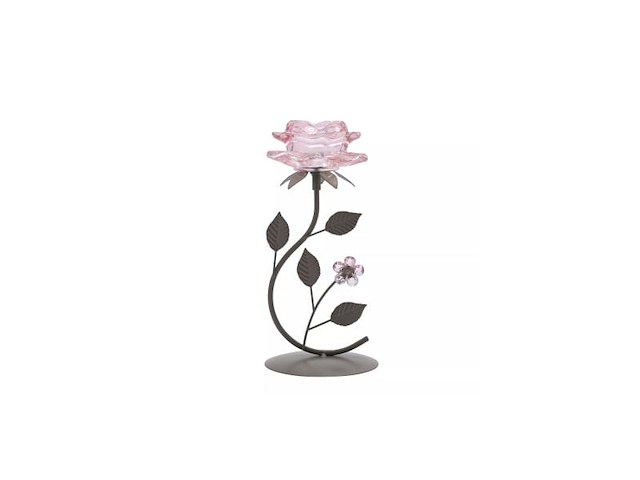Svećnjak - Hestia, Pink Rose Shaped on Taupe Base