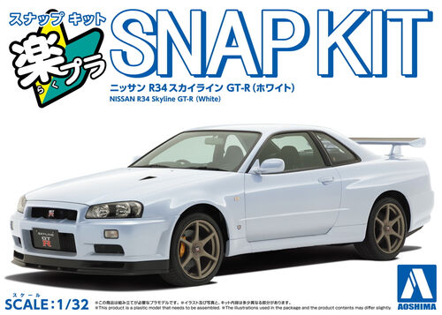 NEW! Aoshima 20045 Nissan R34 Skyline GT-R White (Snap Kit)