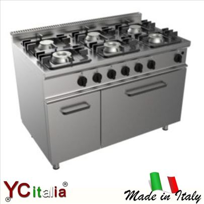 Cucina a gas professionale con 6 bruciatori e forn