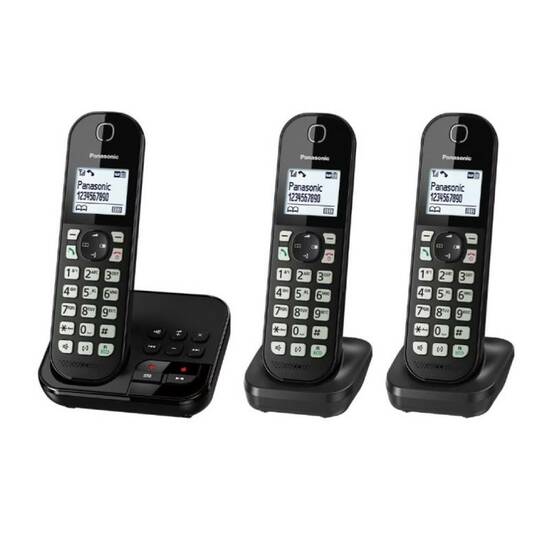 Bežični telefon Panasonic KX-TGC463GB, 3 slušalice, Imenik do 120 brojeva, Spikerfon, Sekretarica, konferencijski razgovori, Crna boja