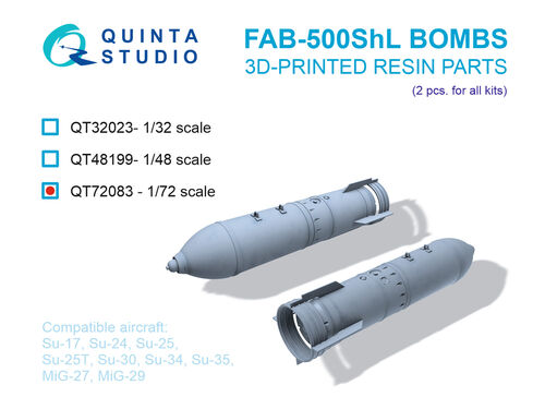 NEW! Quinta Studio QT72083 FAB-500ShL Bombs - 3D-Printed (2 pcs / for All Kits)