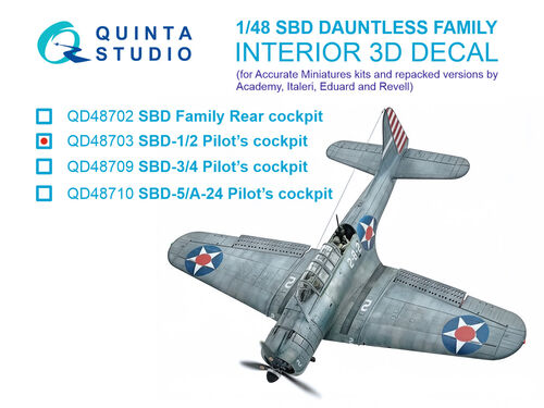 NEW! Quinta Studio QD48703 Douglas SBD Dauntless Family Pilot's Cockpit - 3D-Printed & Coloured Interior (for Accurate Miniatures / Academy / etc. Kits)