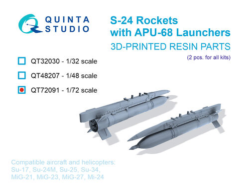 NEW! Quinta Studio QT72091 S-24 Rockets with APU-68 Launchers - 3D-Printed (2 pcs / for All Kits)