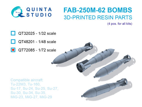 NEW! Quinta Studio QT72085 FAB-250 M-62 Bombs - 3D-Printed (4 pcs / for All Kits)