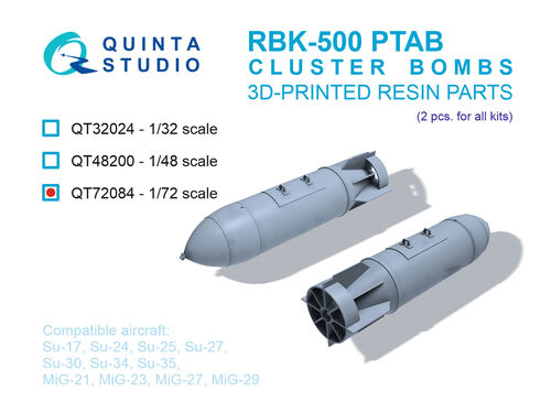 NEW! Quinta Studio QT72084 RBK-500 PTAB Cluster Bombs - 3D-Printed (2 pcs / for All Kits)