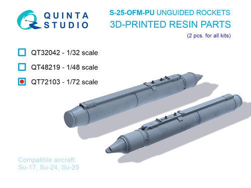 NEW! Quinta Studio QT72103 S-25-OFM-PU Unguided Rockets - 3D-Printed (2 pcs / for All Kits)