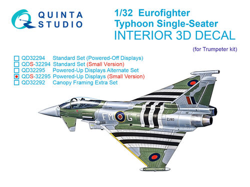 NEW! Quinta Studio QDS32295 Eurofighter Typhoon Single-Seater (Powered-Up Displays) - 3D-Printed & Coloured Interior (for Trumpeter Kits / SMALL Version)