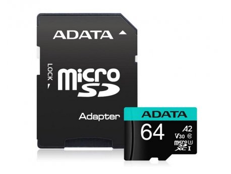 A DATA UHS-I U3 MicroSDXC 64GB V30S class 10 + adapter AUSDX64GUI3V30SA2-RA1