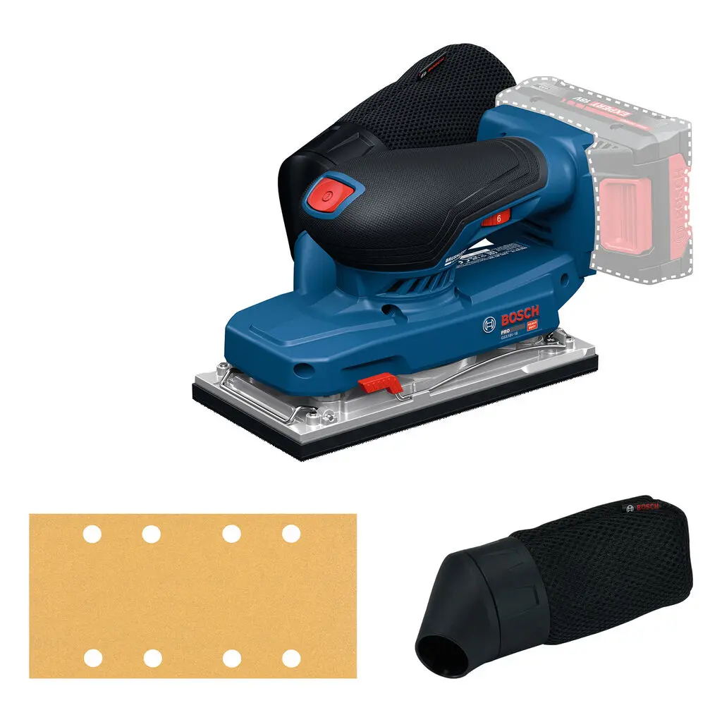 Bosch Aku vibraciona brusilica GSS18V‑18, Sa brusnim papirom C470, Kesa za prašinu, Sa L‑Boxx 162 i uloškom, Bez baterije i punjača, 06019R7001