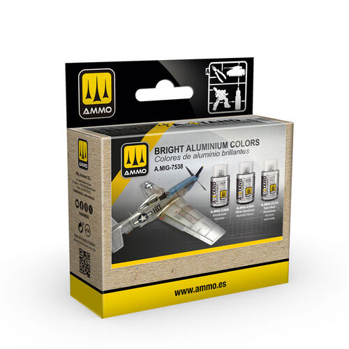 AMMO of Mig Jimenez A.MIG 7538 A-STAND Bright Aluminium Colors Set