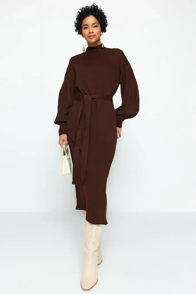 Trendyol Modest Ženska haljina Tctaw24Eb00023, Smeđa