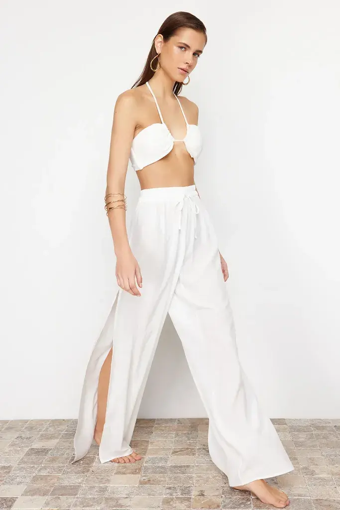 Trendyol Milla Ženske pantalone Tbess24Pl00013, Krem