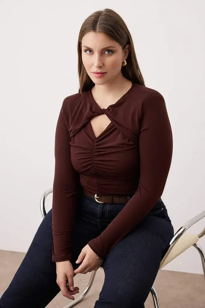Trendyol Curve Ženski bodi Tbbaw26Cs00004, Smeđi