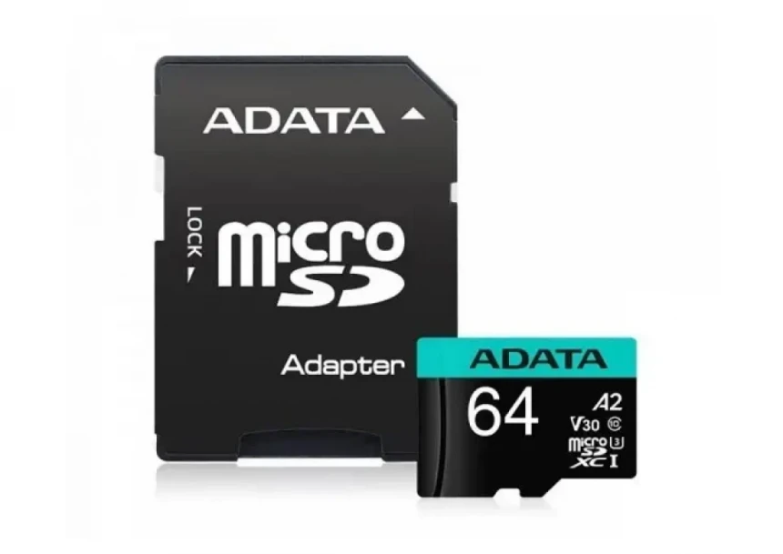 Micro SDXC 64GB A-Data Class 10 + adapter 100/80 MB/s AUSDX64GUI3V30SA2-RA1