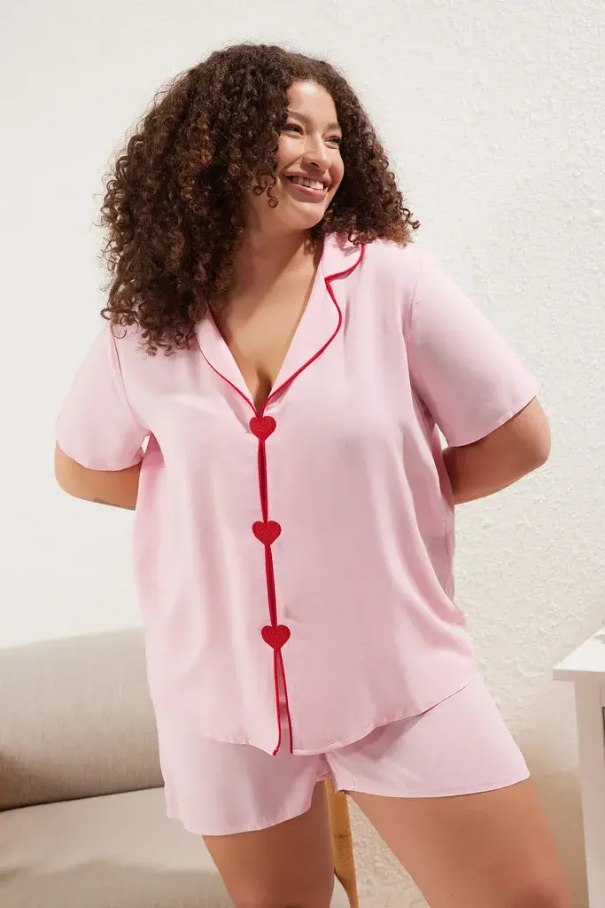 Trendyol Curve Ženska komplet pidžama Tbbss25Ai00015, Roze