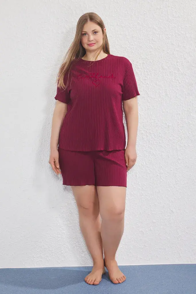 Trendyol Curve Ženska komplet pidžama Tbbss25Ai00118, Bordo