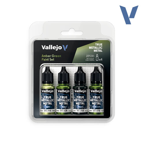 NEW! Vallejo 77266 True Metallic Metal Set - Amber Green