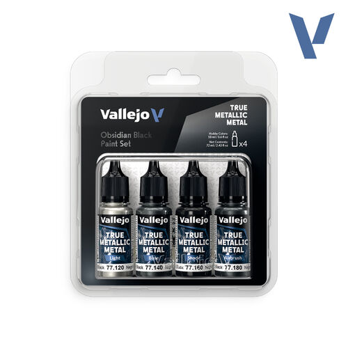NEW! Vallejo 77270 True Metallic Metal Set - Obsidian Black
