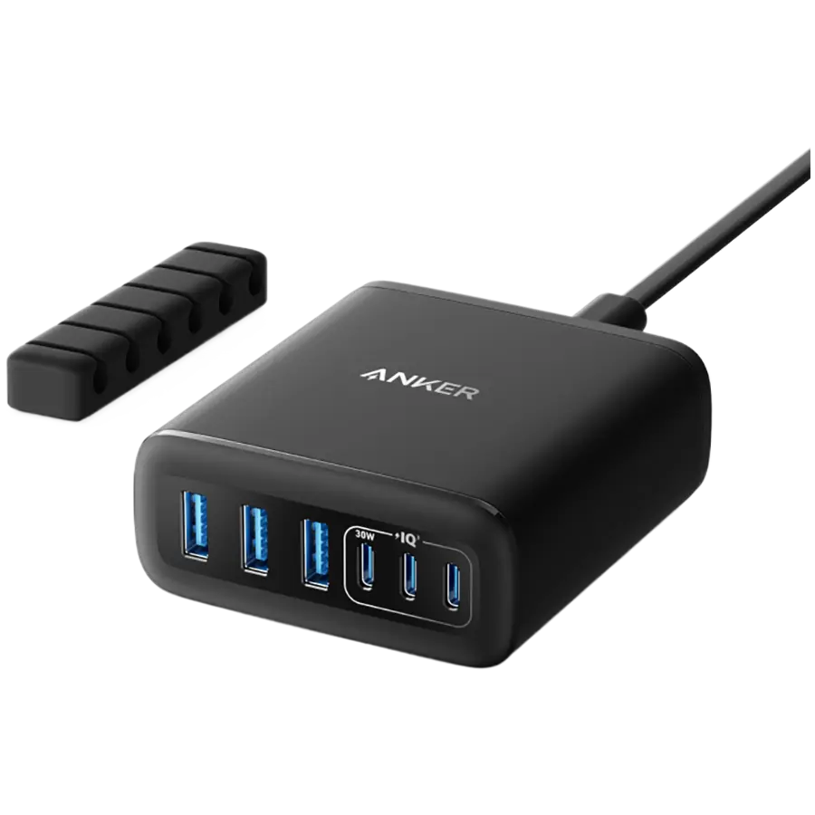 Anker punjač 112W, 6 portova, GaN, crni
