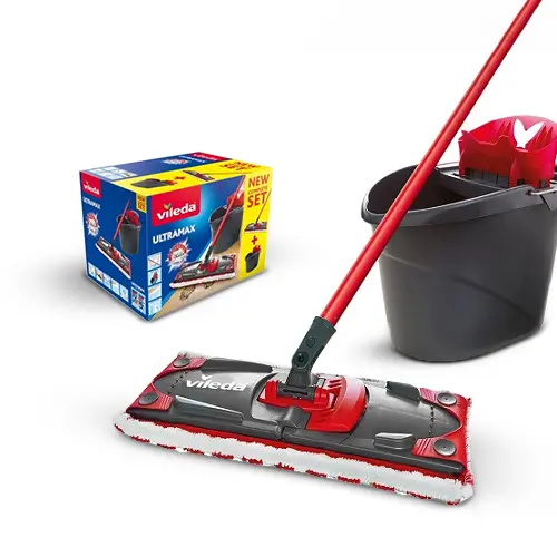 Vileda Set za čišćenje podova Ultramax Box, Mop + Drška + Kanta sa cediljkom, Crveno-crni