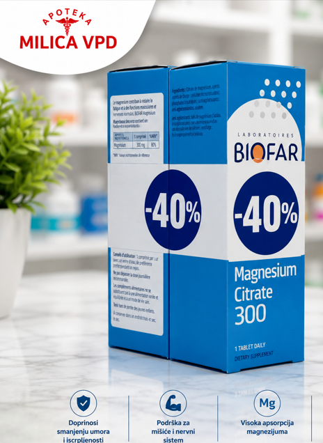 Biofar Magnesium Citrate 300 Duopack – 2 x 15 šumećih tableta | 40% AKCIJA