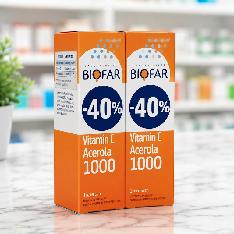 Biofar Vitamin C Acerola 1000 Duopack – 2 x 15 šumećih tableta akcija – 40%