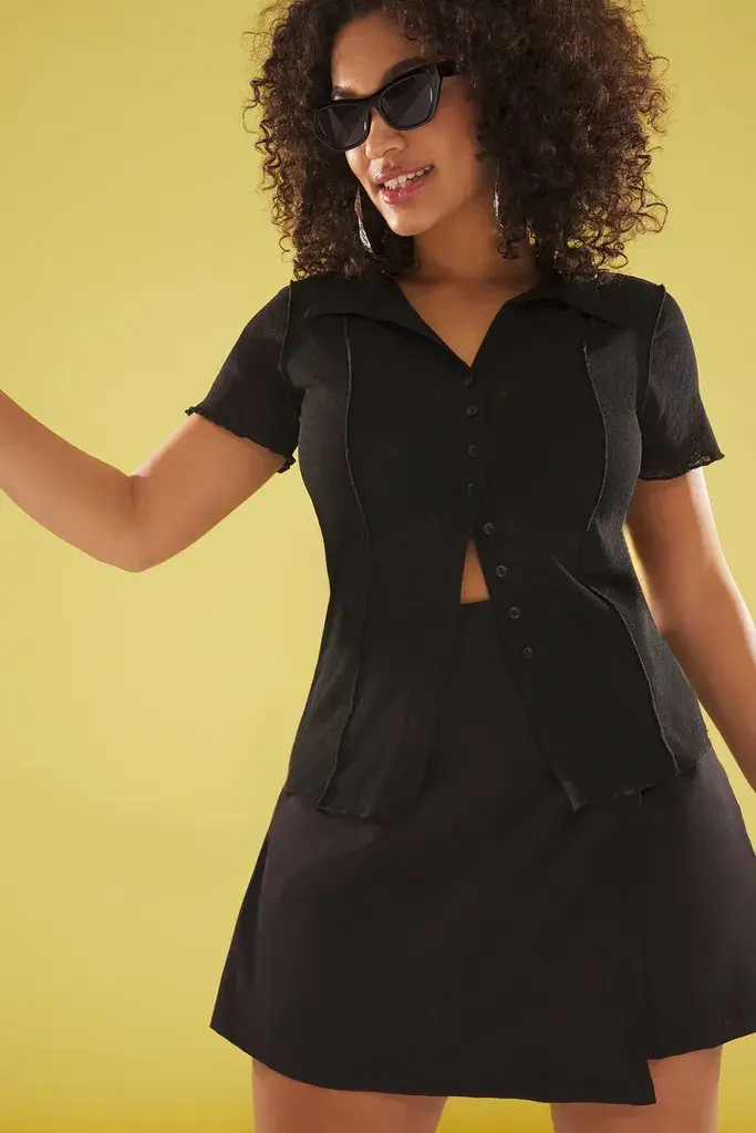 Trendyol Curve Ženska bluza Tbbss25Af00061, Crna